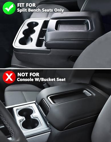 KBH Auto Center Console Cover Replacement for Chevy Chevrolet Silverado & GMC Sierra 1500 2500 3500 2014-2018, Vinyl Leather Armrest Replace Covering, Anti-Scratch, Split Bench Jump Seat (Black)
