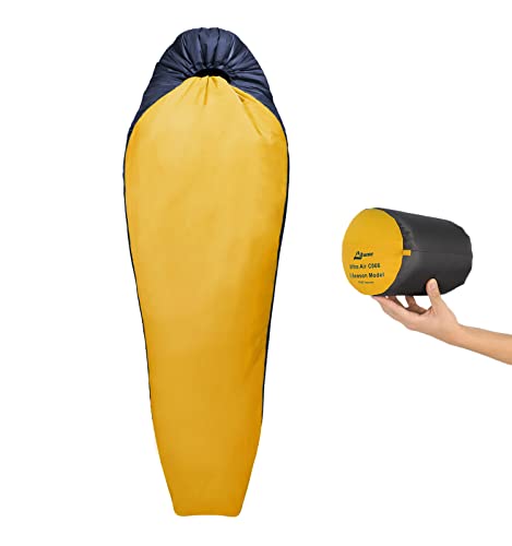 Litume 1.25lbs, 68°F to 48°F Sleeping Bag, Backpacking Lightweight for Adults, Summer Backpacking Sleeping Bag, Compact Foldable Insulating Mummy Bag and Stuff Sack for Compact Camping Hiking (Golden)