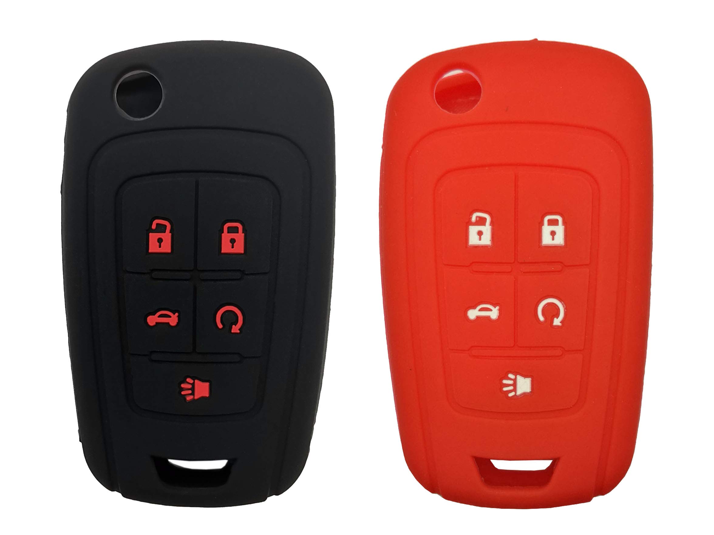 Keyless Entry Remote Key Fob Skin Cover Protective Silicone Rubber key Jacket Protector for Chevrolet Camaro Cruze Volt Equinox Spark Malibu Sonic (1 Black with Red + 1 Red)