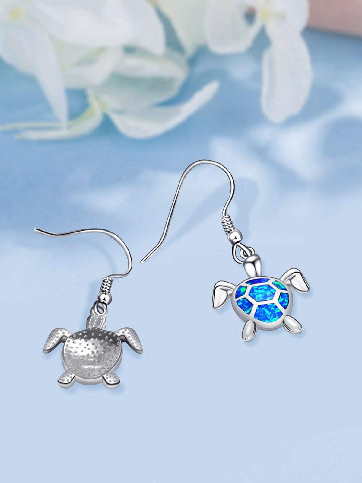 KINGWHYTE Turtle Dangle Earrings 925 Sterling Silver Animal Earrings Hawaiian Blue Opal Earrings Jewelry Gifts for Women