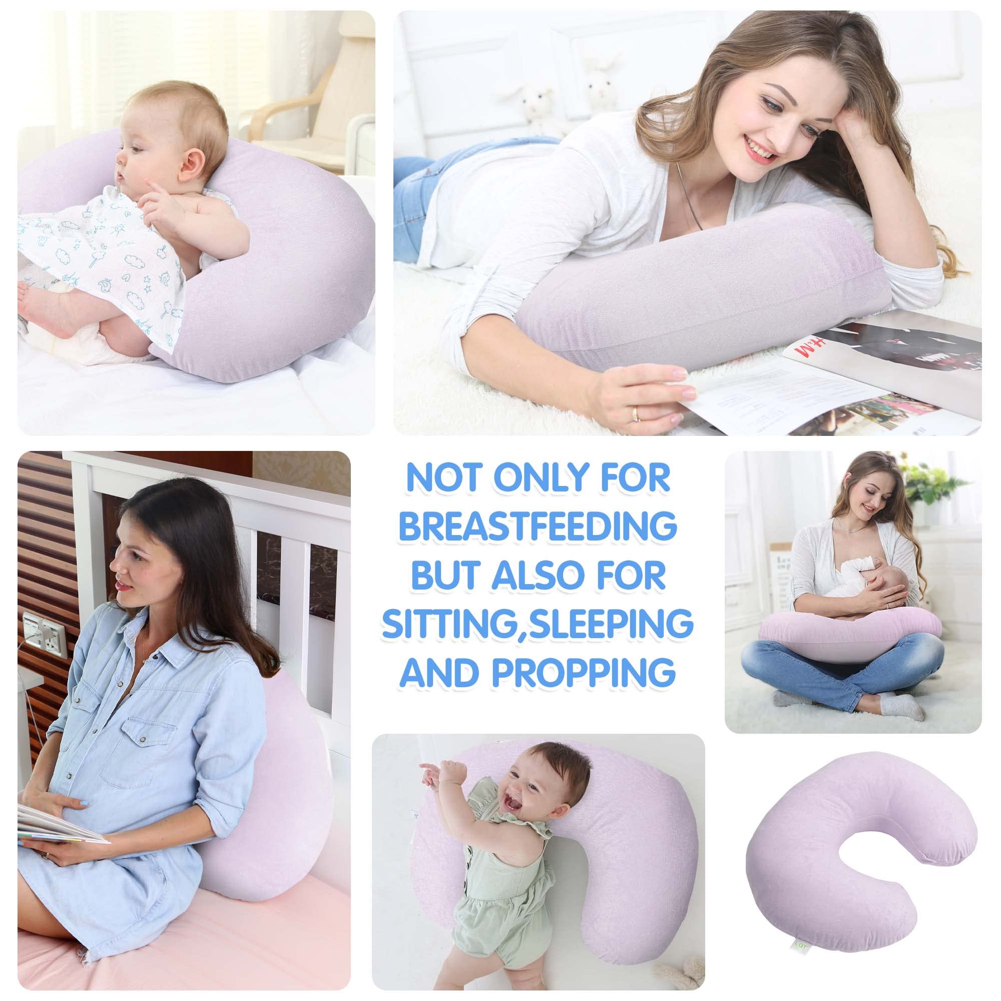 LAT Waterproof Nursing Pillow and Positioner, Breastfeeding Pillow for Mom,Newborn Infant Soft Cotton Feeding Cushion for Boys and Girls(Pink)