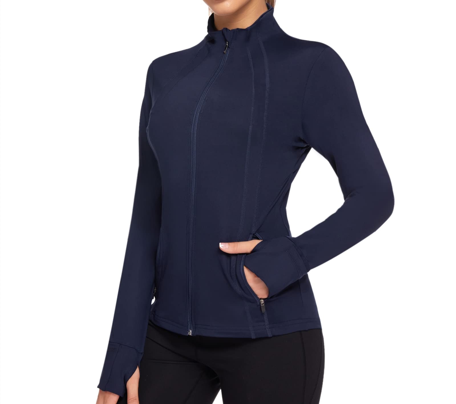 Mokermi Workout Jackets for Women, Full Zip Slim Fit Lightweight Athletic Running Sports Track Jacket with Pockets