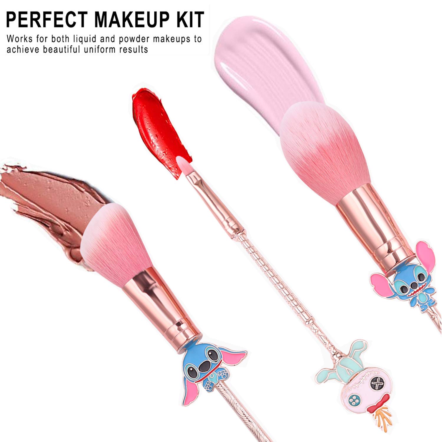 Interstellar Baby Makeup Brushes Set with 5Pcs Creative Stitch Theme Cosmetic Brushes Set, Premium Synthetic Foundation Eyeshades Brush Set Best Gift for Young Girl Women