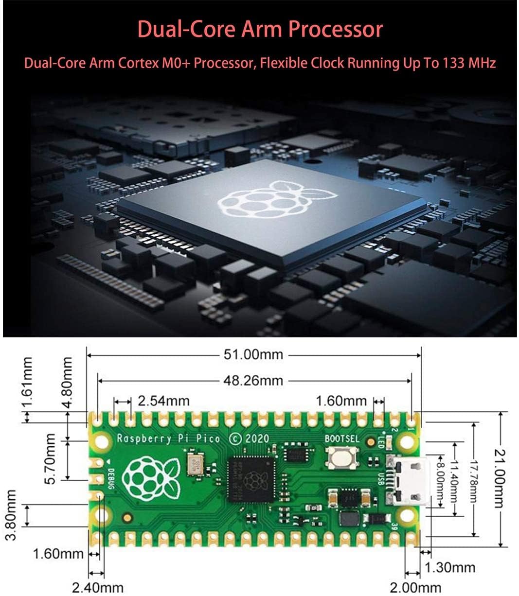 Raspberry Pi Pico Microcontroller Board, RP2040 Dual-core Arm Cortex M0+ Processor, Flexible Single Board Computer, Flagship Versatile Board by Raspberry Pi (1 Pack)