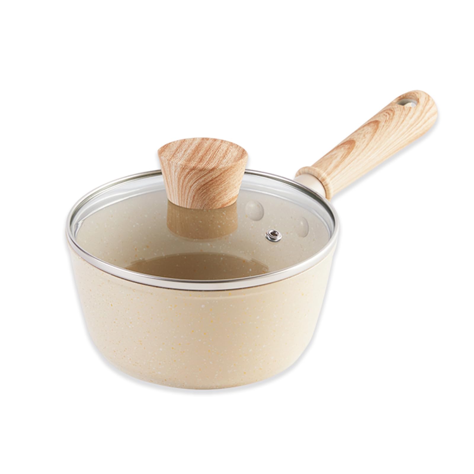 Sauce Pan With Lid, 1 Quart White Small Pots for Cooking with Nonstick Coating, Sauce Pot With Lid, Wooden Handle, PFOA Free, Suitable for Gas, Induction, Electric,Ceramic Stove (1 Quart)