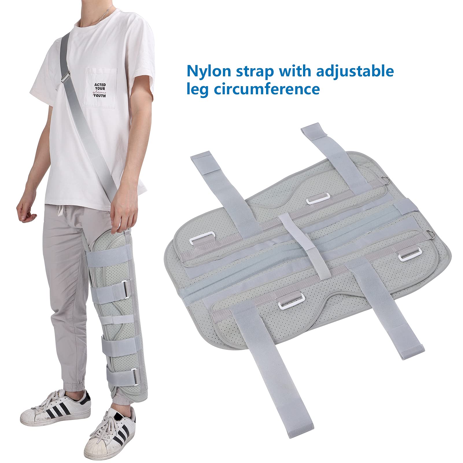 Knee Brace, Knee Immobilizer Brace with Shoulder Adjustable Sling Knee Splint Support for Knee Injury Surgery
