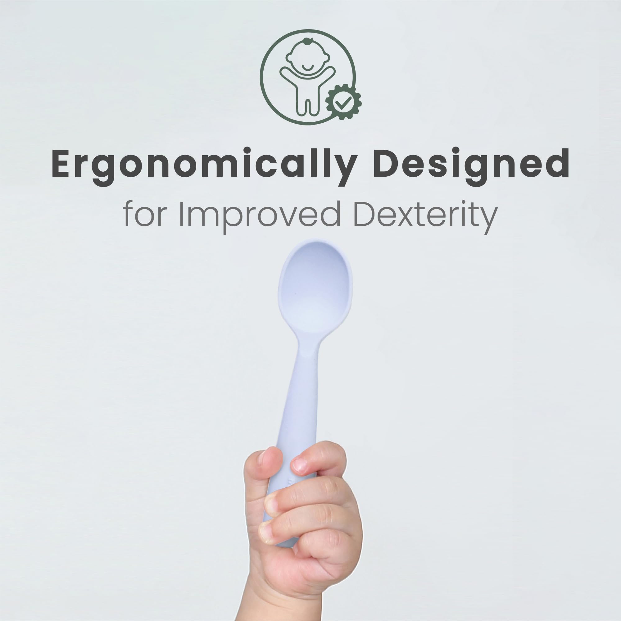 Miniware Silicone Baby Spoon for Training - BPA Free Baby Utensils - Baby Spoons Self Feeding 6 Months | 100% Food Grade Silicone - Modern & Dishwasher Safe Toddler Spoons (Grey and Lavender)