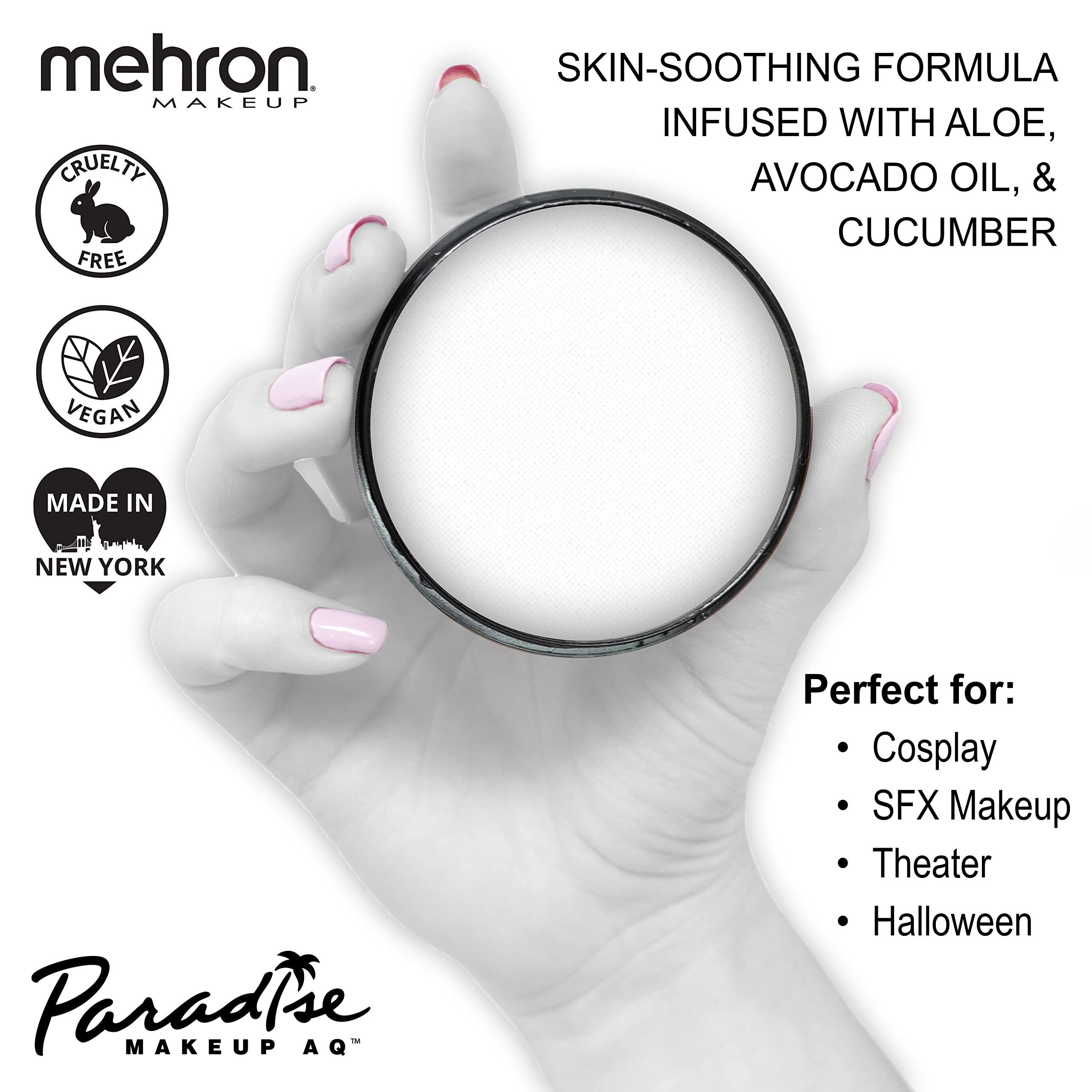 Mehron Makeup Paradise Makeup AQ Pro Size | Stage & Screen, Face & Body Painting, Special FX, Beauty, Cosplay, and Halloween | Water Activated Face Paint & Body Paint 1.4 oz (40 g) (White)