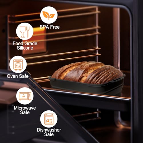 Silicone Bread Loaf Pan, 2 Pack Loaf Pans for Baking Bread, Non-Stick Silicone Baking Mold Easy Release for Homemade Breads, Cakes, Quiche Omelets, Meatloaf, etc. -8.2β X 3.3β X 2.7β (Black+Black)