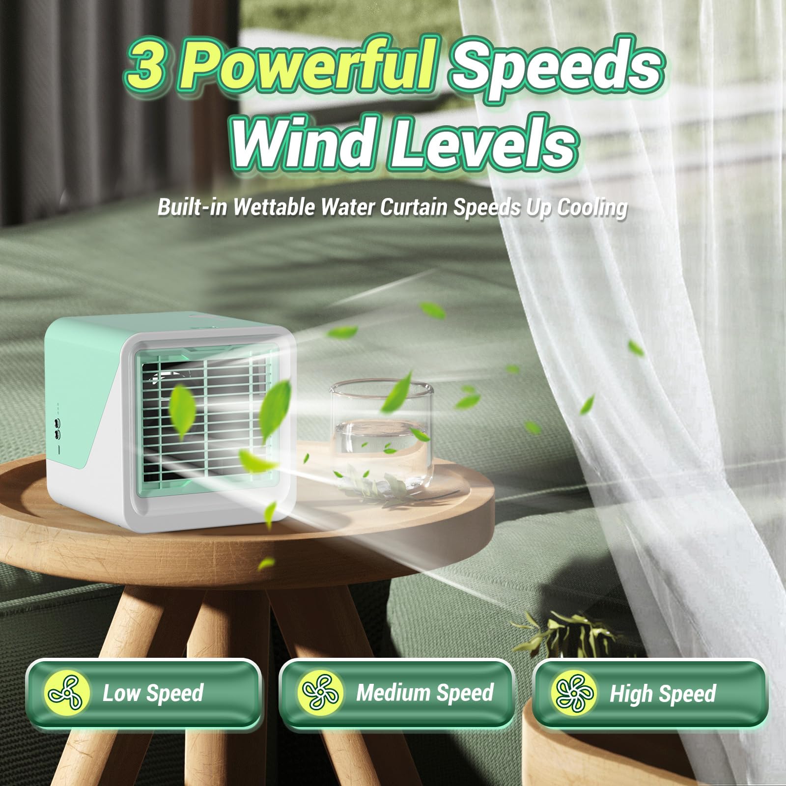 Portable Air Conditioners, 3-Speed Personal Air Conditioner, 500ml Tank AC Unit Cooling Fan,USB Air Cooler 7-Color NightLight,Quiet Mini Air Conditioner Humidifier with Handle for OfficeCarCampingTent