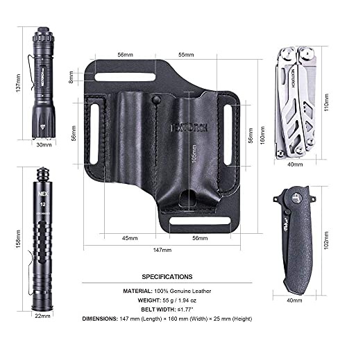 NEXTORCH EDC Leather Sheath, Multitools Sheath,Knife Belt Sheath/Leather Flashlight Holster/EDC Pocket Organizer Sheath for men, FLashlight Sheath for Knives/Flashlights/Tactical Pens/Tools
