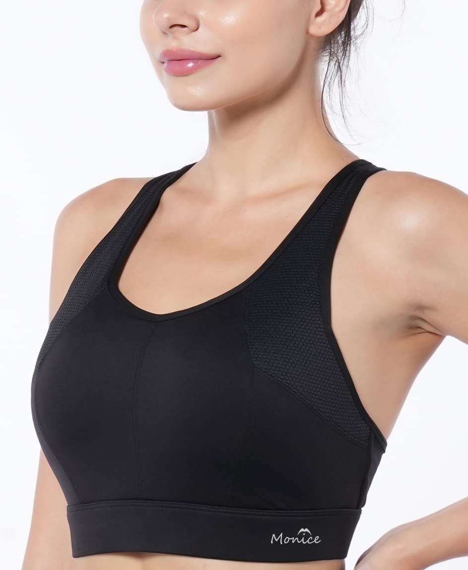 MONICE High Impact Sports Bras for Women Plus Size Adjustable Black Running Gym Yoga Bra