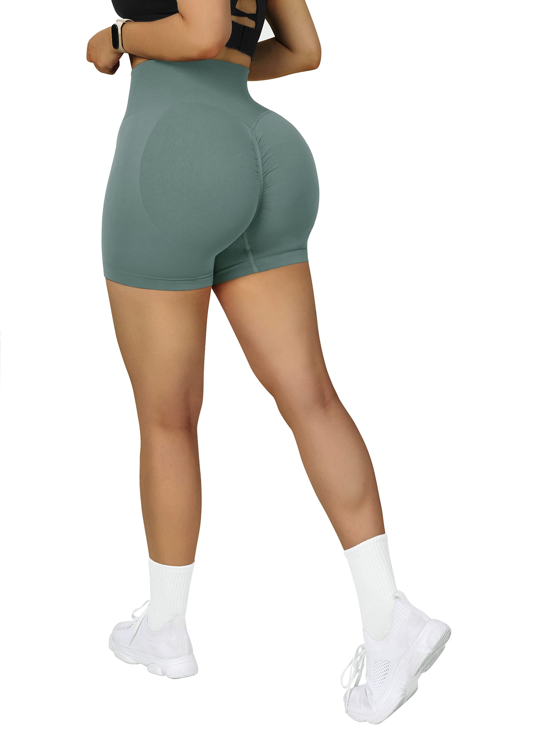 MOSHENGQI Women Booty Workout Shorts High Waisted Gym Yoga Seamless Shorts(S,3" Light Green)