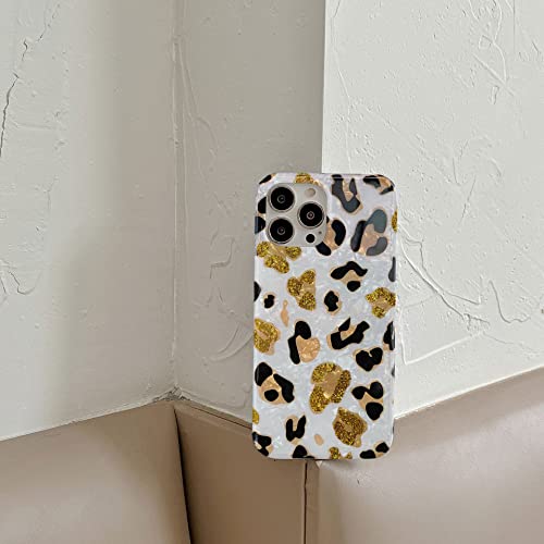 J.west iPhone 11 Pro Max Case 6.5 inch, Luxury Sparkle Translucent Clear White Leopard Print Animal Cheetah Soft Silicone Phone Cover Case for Girls Women Slim Design Protective Case