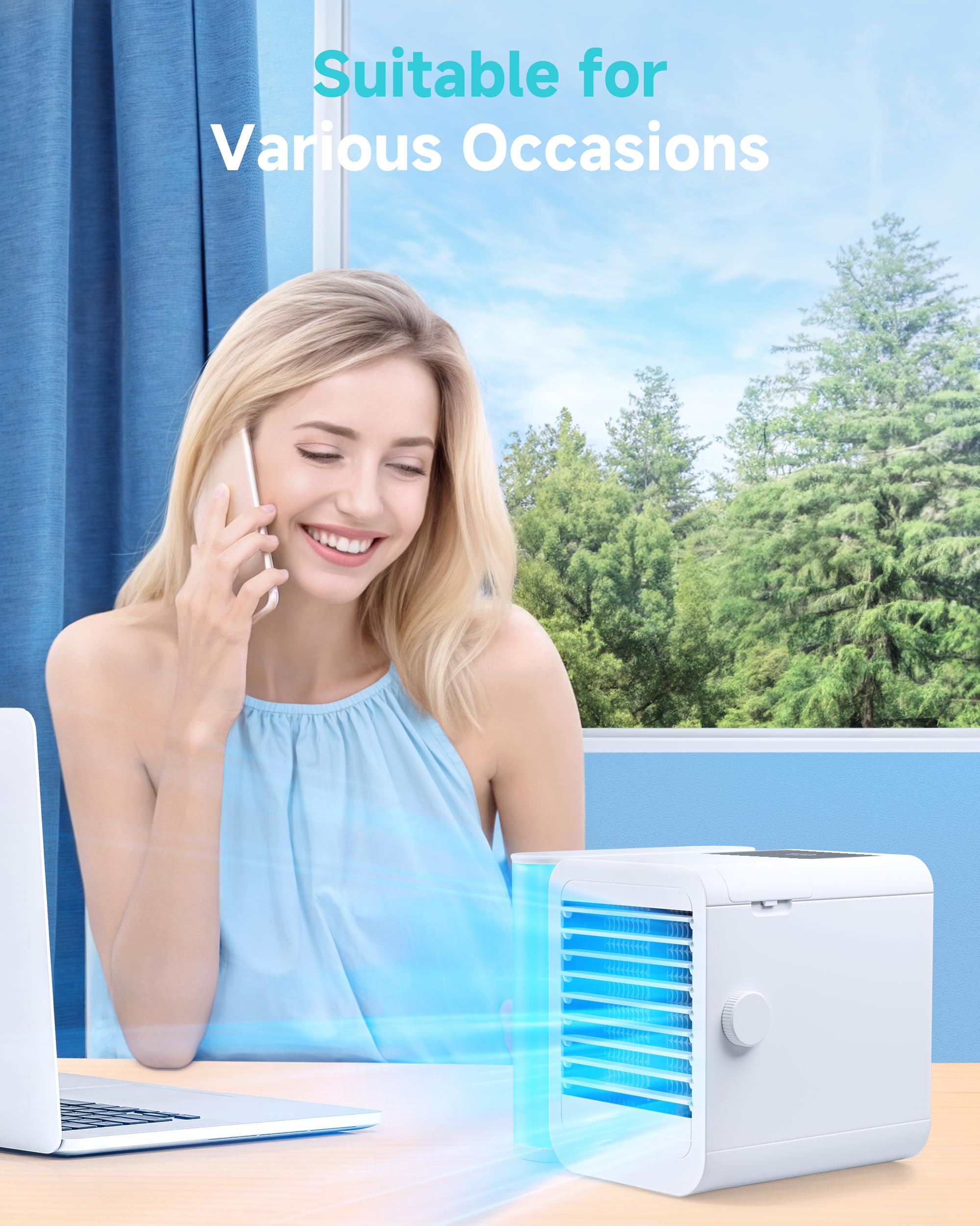 Portable Air Conditioner Mini AC: Evaporative Mini Air Cooler with ๐ณ ๐๐ผ๐น๐ผ๐ฟ๐, USB Personal Air Cooler Desktop Cooling Fan Unit with ๐ญ๐ฌ๐ฌ๐ฌ๐บ๐น ๐ช๐ฎ๐๐ฒ๐ฟ ๐ง๐ฎ๐ป๐ธ for Room Office Home