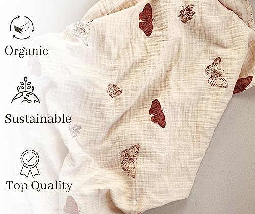 LEYL&ARI Muslin Baby Swaddle Blanket | 100% Organic Receiving Wrap (Boho Butterflies)