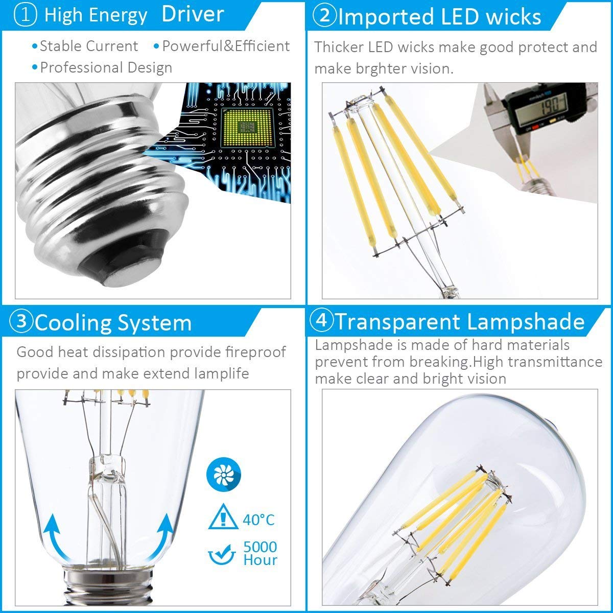 liveMAX Vintage Edison LED Bulb,Antique 40W Vintage Edison Bulb,E26 Light Bulb Led Bulb 400 Lumens Daylight 4000K,Pack of 6(Non Dimmable)