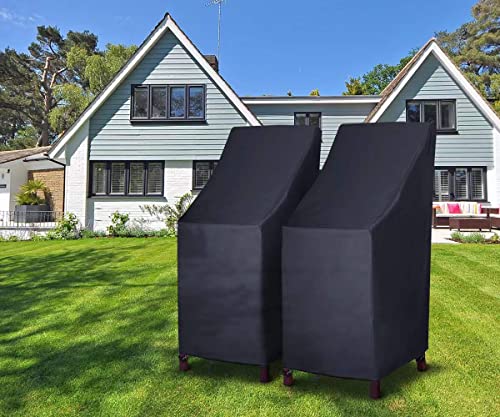 MAVINCHER Stackable Patio Chair Covers, High Back Outdoor Chair Covers, 600D Heavy Duty Waterproof Lawn Outside Barstool Furniture Covers,Fits for 4-6 Stackable Dining Chairs,27"W x 27"D x 49"H,2 Pack