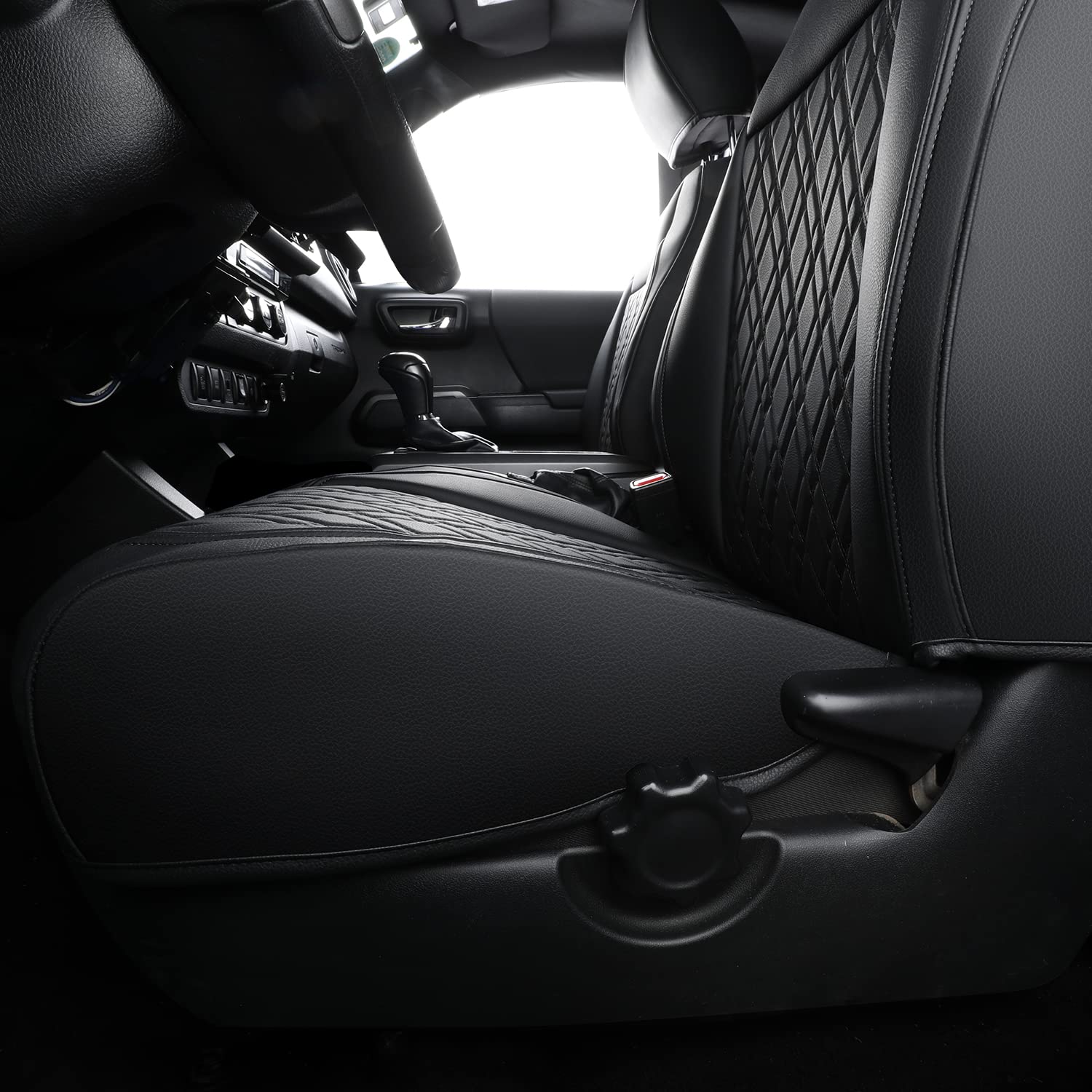 LUCKYMAN CLUB Tacoma Seat Covers, Fit for 2016-2023 Tacoma Crew Double Access Cab SR SR5 TRD Sport TRD Off-Road TRD PRO Limited with Water Proof Faux Leather(Front Pair 2016-2023, Black 2pcs)