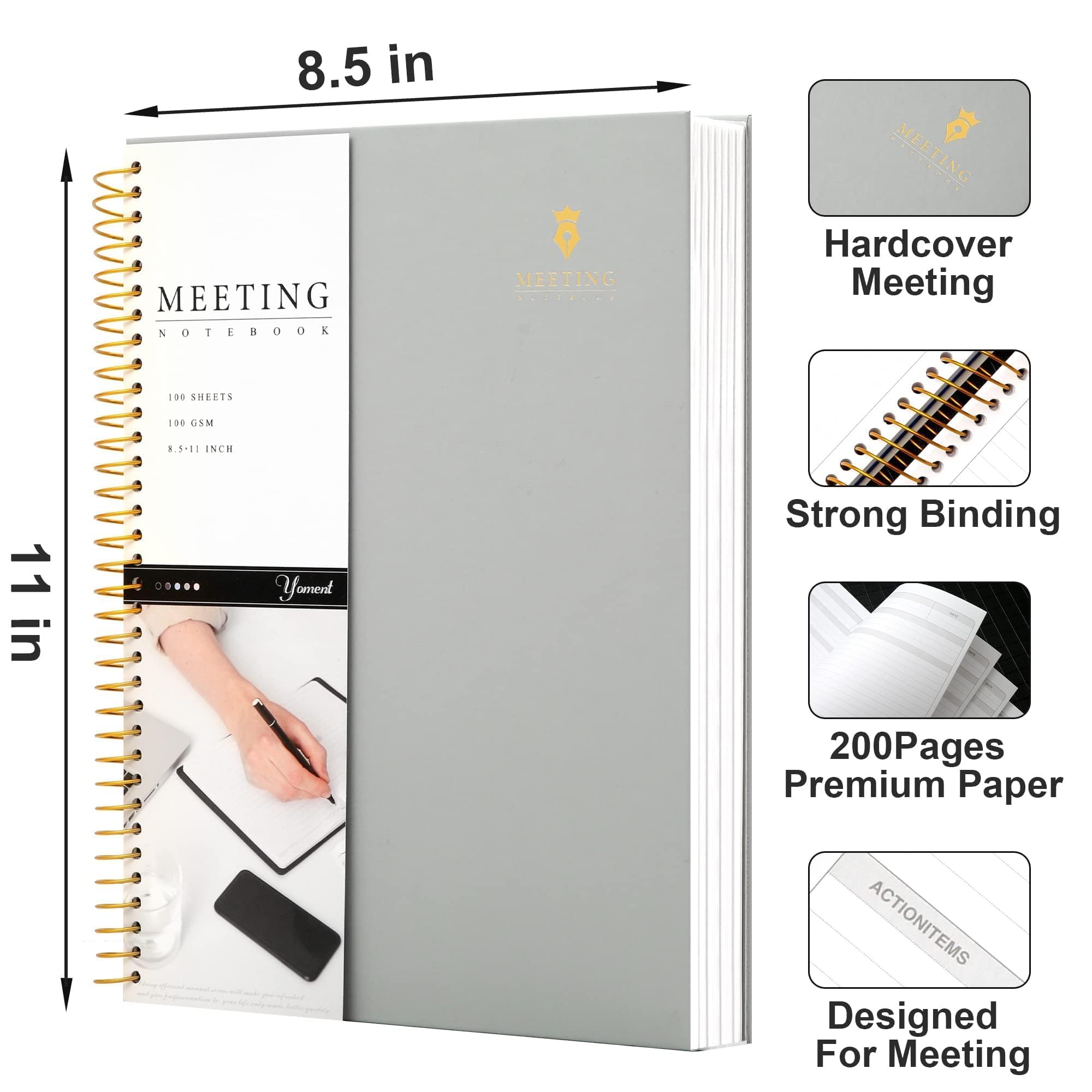 Meeting Notebook for Work with Action Items Hardcover Spiral Meeting Planner for Office Business Meeting Work Notes Notebooks for Note Taking Professional Meeting Notebooks for Men Women,Grey