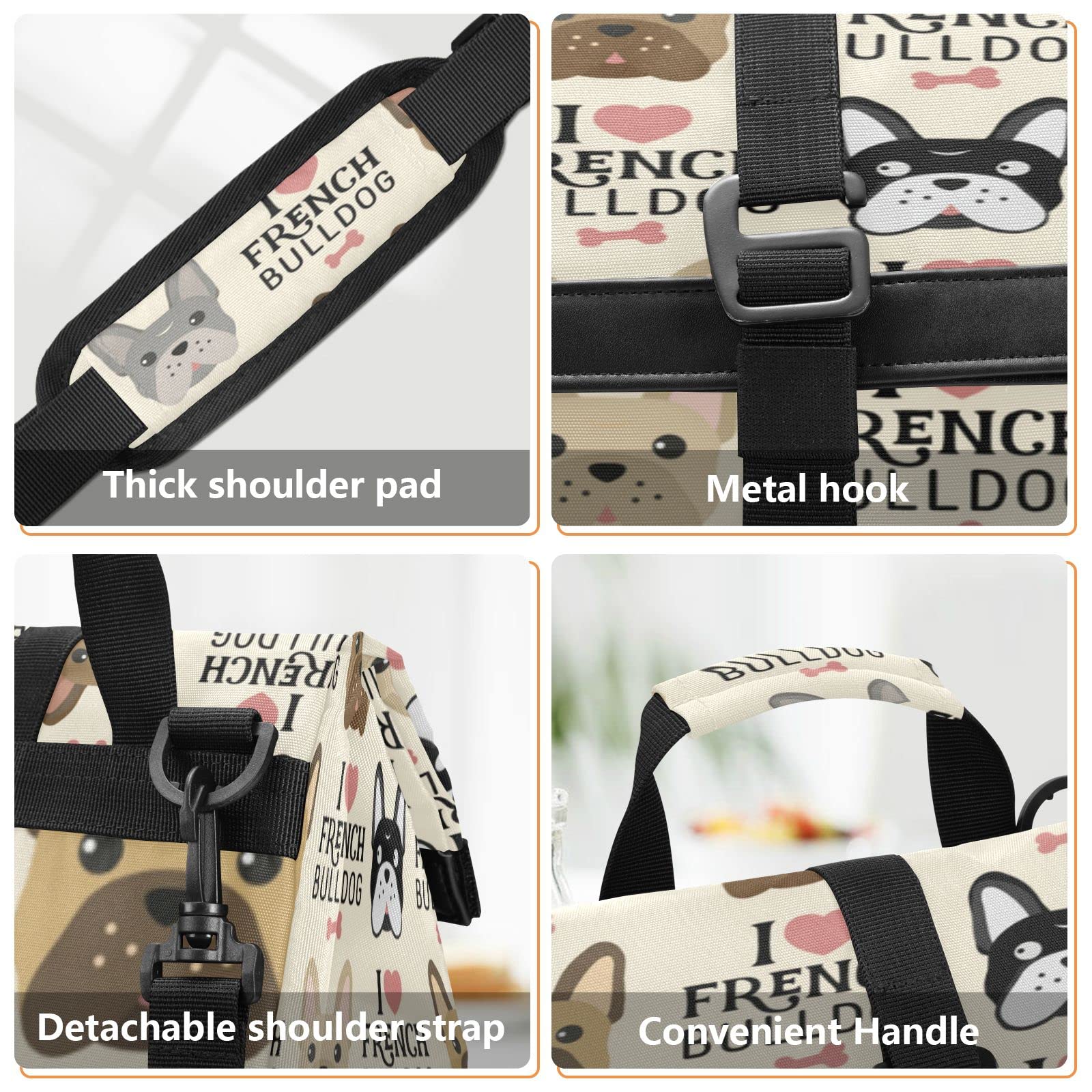 Lunch Bag Cooler Bag Thermal Insulated Men Women Travel School Work Cute French Bulldog Portable Beach Shoulder Strap