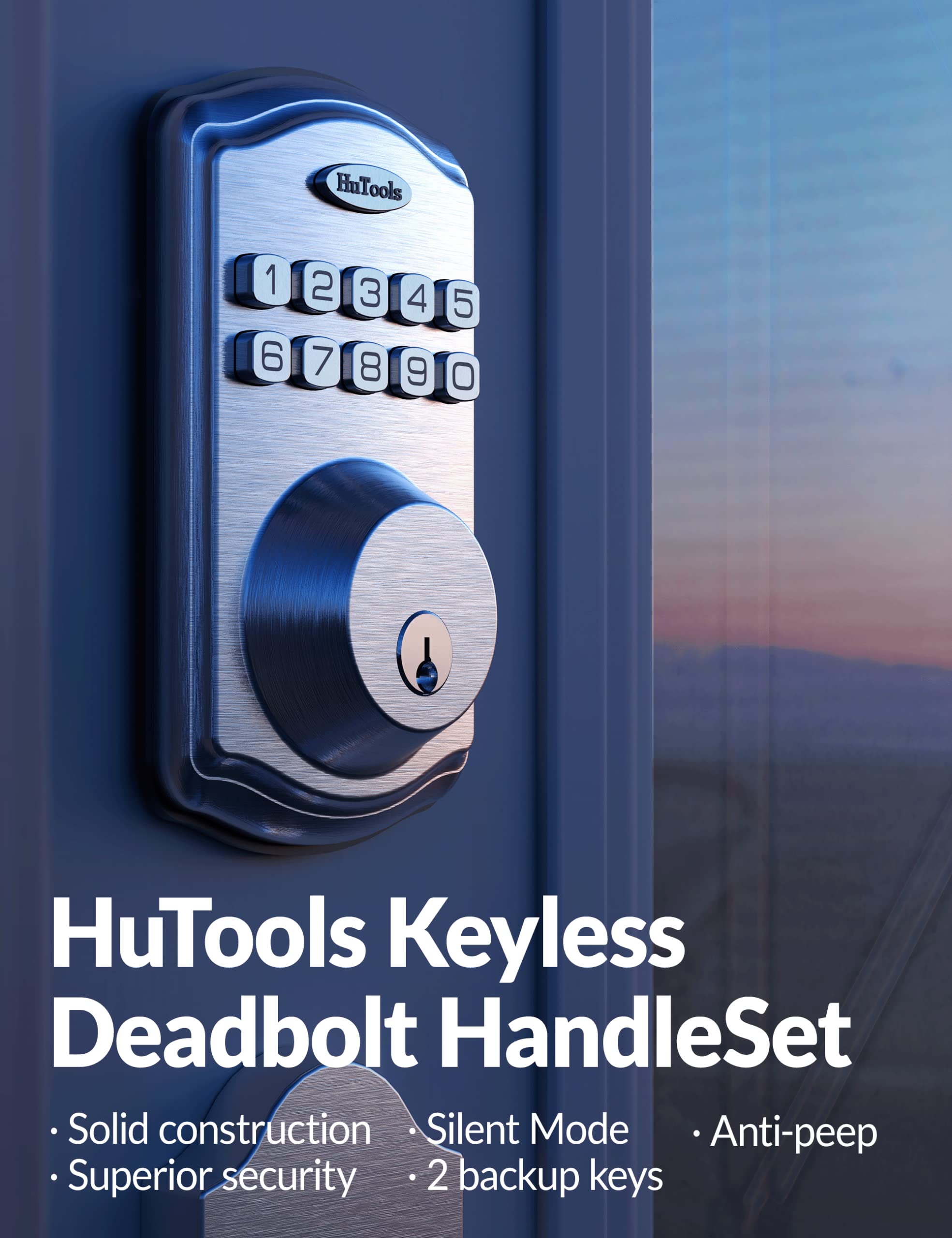 HuTools Keypad Electronic Deadbolt Lock, Satin Nickel, 20 User Codes, Auto Lock, Easy Installation