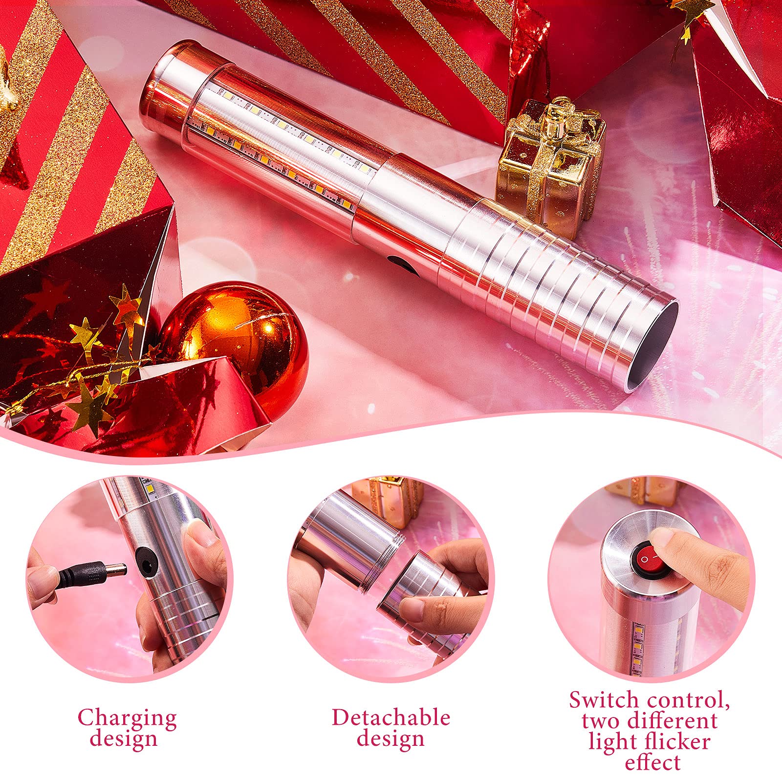 LED Strobe Baton Light LED Bottle Service Light Reusable LED Light Champagne Bottle Handheld Light for Party Concert Event Outdoor (Gold Silver)