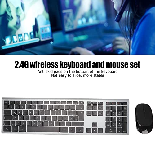 PUSOKEI Wireless Keyboard Mouse Combo, 2.4G Ergonomic USB Gaming Keyboard and Mouse, Full Size QWERTZ Keyboard and 1600dpi Compact Mouse, for Windows PC (German Layout)