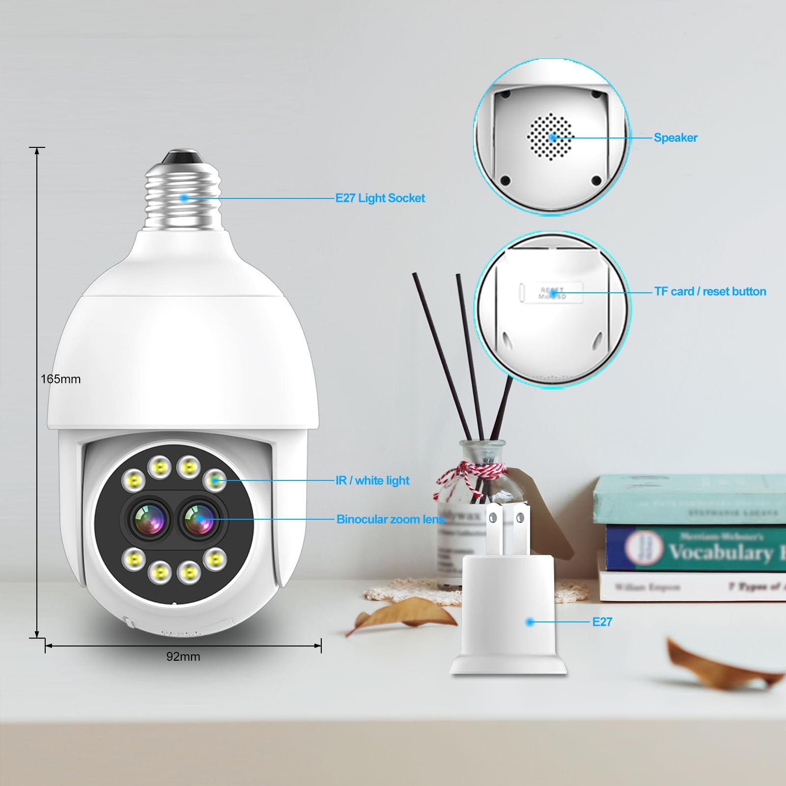 KERUI Upgraded Light Bulb Security Camera, 5X Zoom Dual Lens 4MP Wireless Cameras Indoor Outdoor, 2.4Ghz WiFi Light Bulb Camera with Color Night Vision, Motion Detection, Two Way Talk and Phone APP