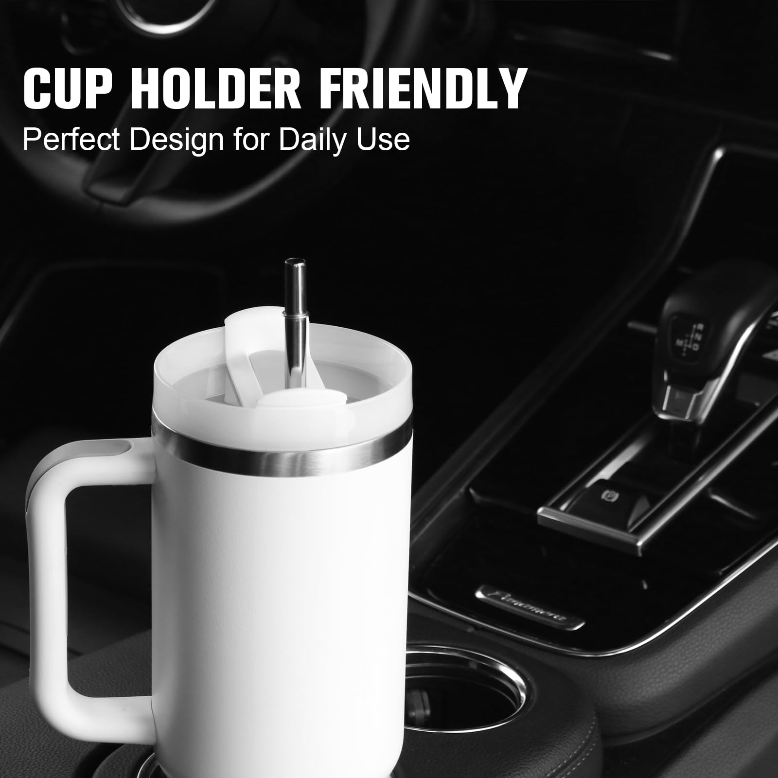 Kerykwan 40oz Tumbler with Handle Insulated Stainless Steel Travel Coffee Mug with Straw&Lid Large Water Bottle Cup for Hot&Cold Beverages (White)