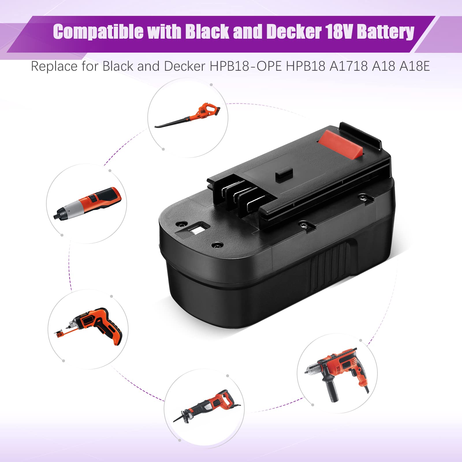 LORDONE 2Packs 4000mAh HPB18 Battery Compatible with Black and Decker 18V Ni-Mh Battery for HPB18-OPE 244760-00 A1718 FS18FL FSB18 Firestorm Battery