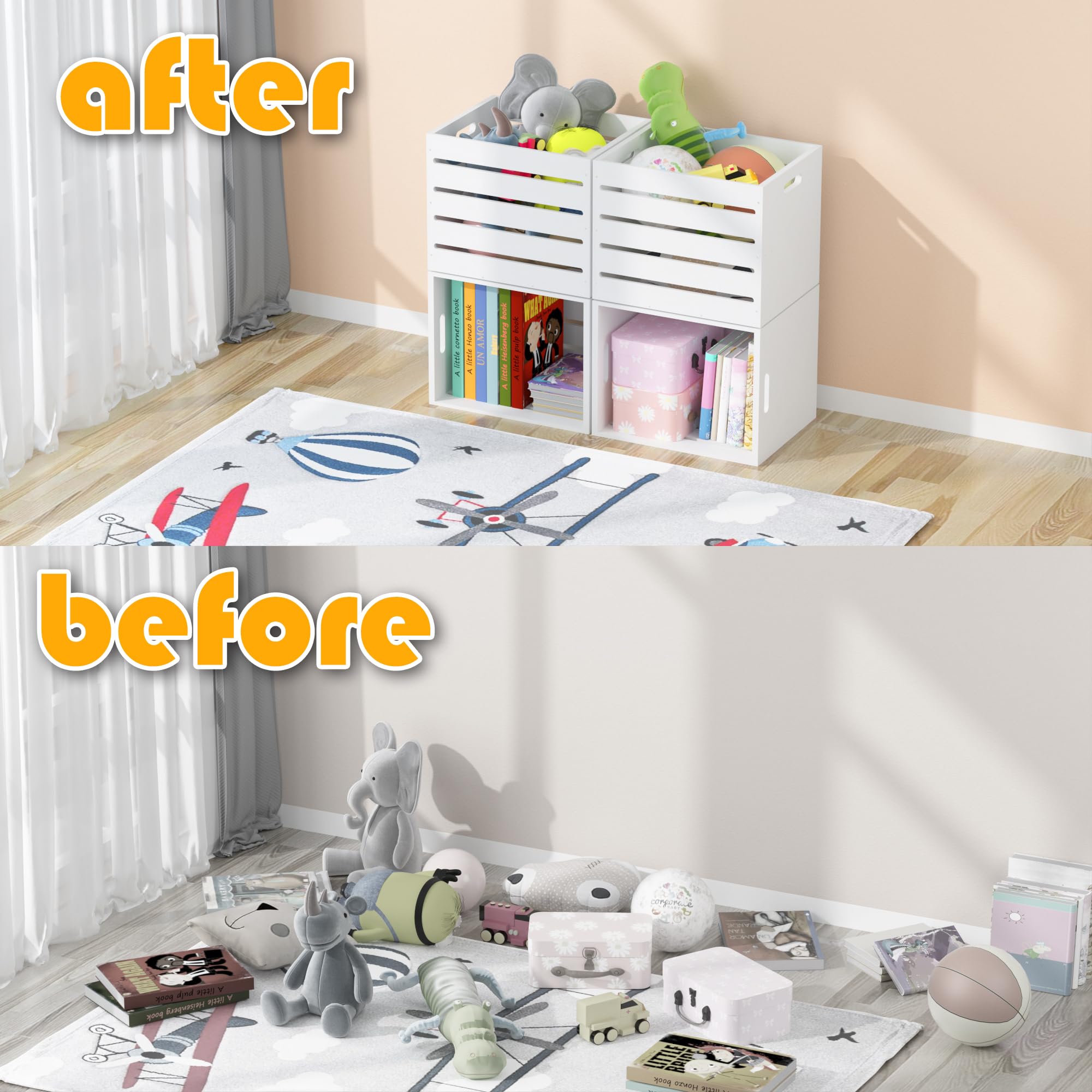 Timy 4-Tier Adjustable Kids Bookshelf Wood Book Storage Toy Storage Organizer Practical Book Storage Rack for Bedrooms Study Rooms Playrooms