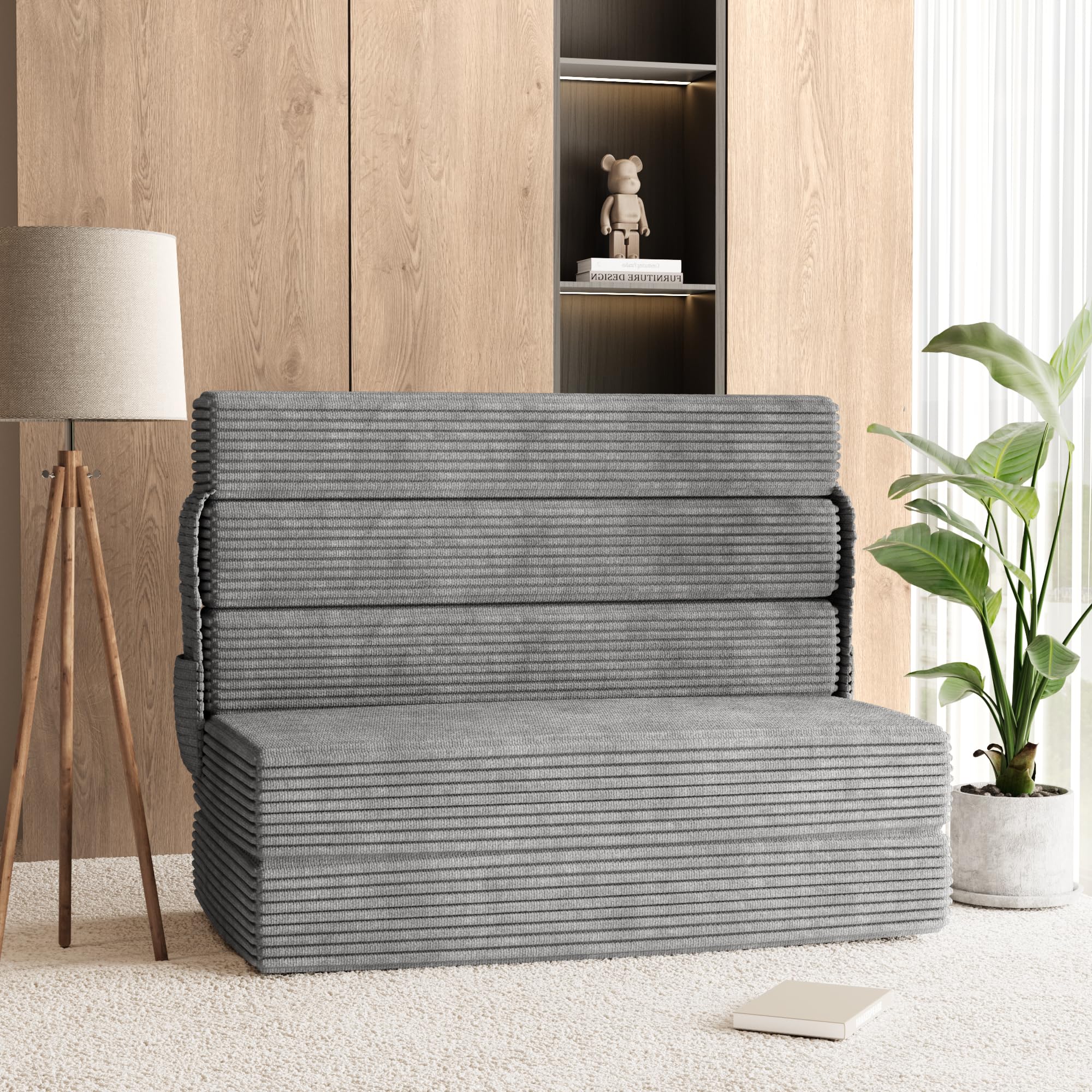 Slumbrae Folding Sofa Bed, 6" [Twin] Foldable Sofa Mattress with Back Support & Fixed Velcro for Living Room & Office, Grey, 75" * 38"