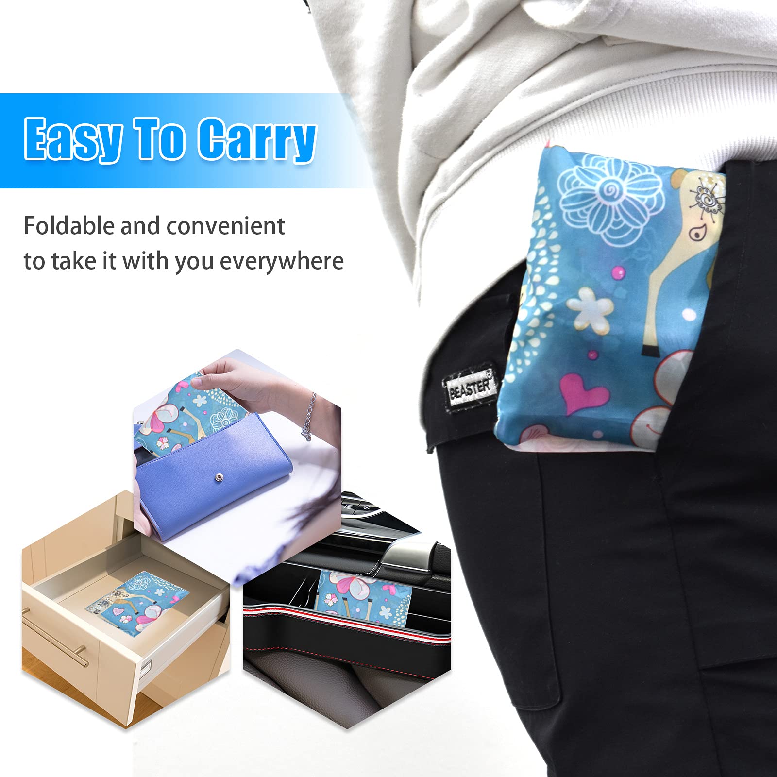 MRYUWB 6 Pcs Set Reusable Grocery Bags, Foldable Shopping Bags, Large Groceries Bags with Pouch Bulk, Ripstop, Easy Carrying,Waterproof, Eco-Friendly, Machine Washable Nylon Tote Bag (Elegant Vintage)