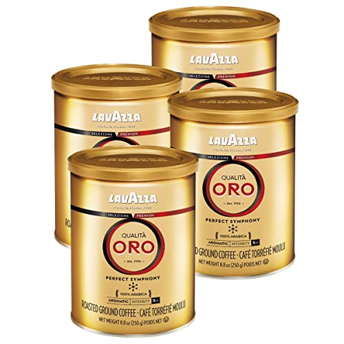 Lavazza Qualita Oro Ground Coffee Blend, Medium Roast, Authentic Italian, Blended And Roasted in Italy, Non GMO, A Full bodied with sweet, aromatic flavor, 8.8 Oz (Pack of 4)