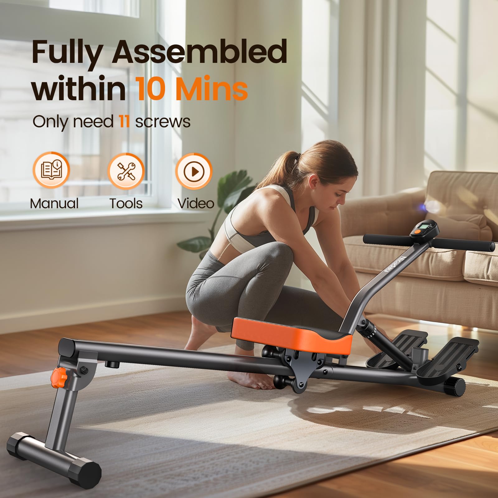 Niceday Hydraulic Rowing Machines for Home Use with 16-Level Adjustable Resistance and 300 LB Loading Capacity