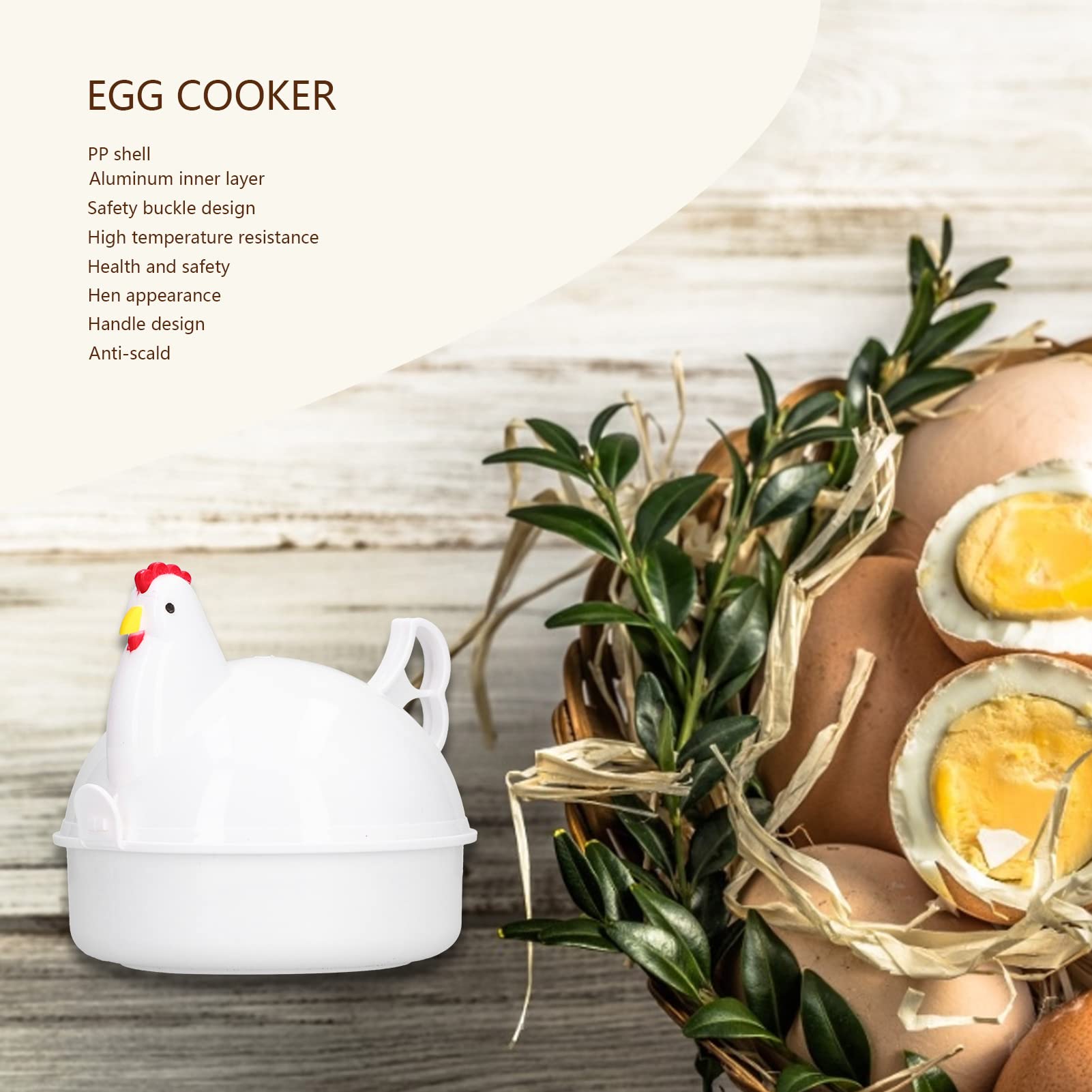 Microwave Oven Boiler Microwave Egg Steaner Poacher Cooker Boiler Steamer Gadgets Cook Soft and Hard Boiled Egg, Chicken Shape, For 4 Eggs Kitchen White