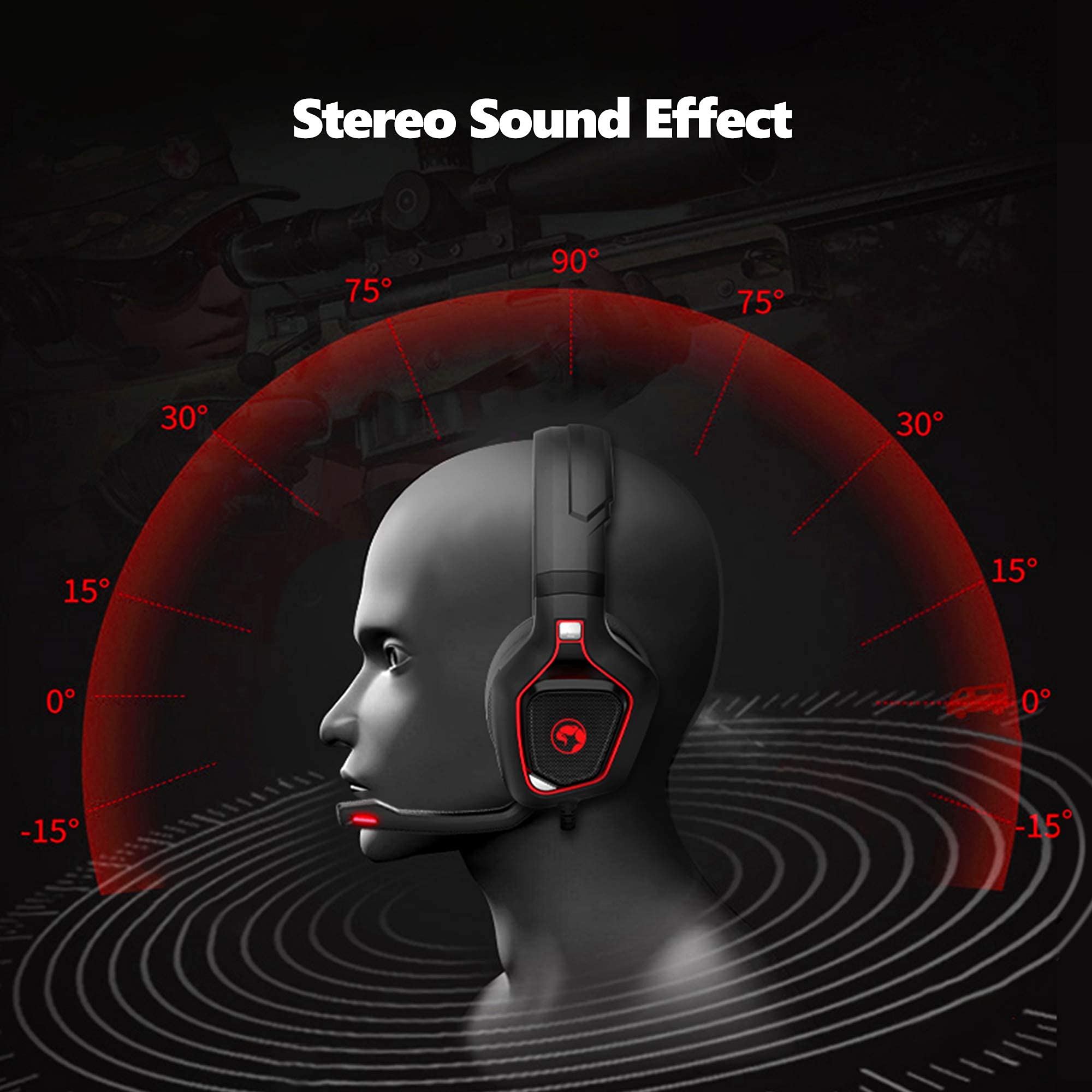 MARVO Gaming Headset with Microphone for Xbox One, PS4/5, PC, Gaming Headphones with 3D Stereo Sound, LED Light, USB + 3.5mm Jack, Comfortable Leather Ear Pad
