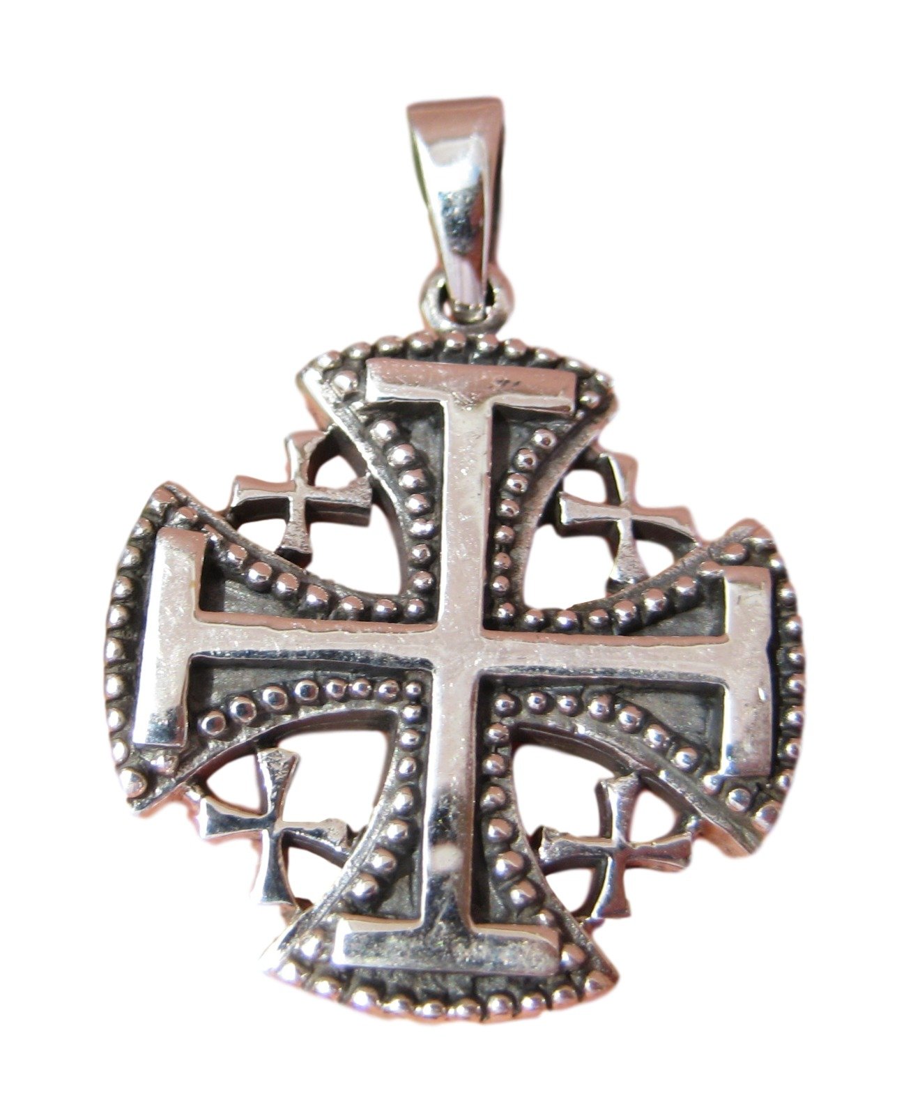 Himalayan Treasures 925 Sterling Silver Jerusalem Cross Fivefold Cross Crusaders Cross Emblem Medal Pendant Necklace A12