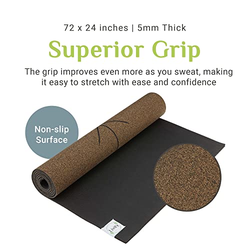 Livity Yoga - Mandala Cork Yoga Mat, Durable & Non-Slip Workout Mat, Cork Exercise Mat with Beautiful Mandala Design & Alignment Points, 74 x 24 x 0.2 inches