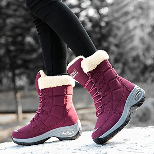 Men Waterproof Hiking Boot Shoes Cotton Short Shoes Leather Mens Casual Shoes (Red, 6.5)