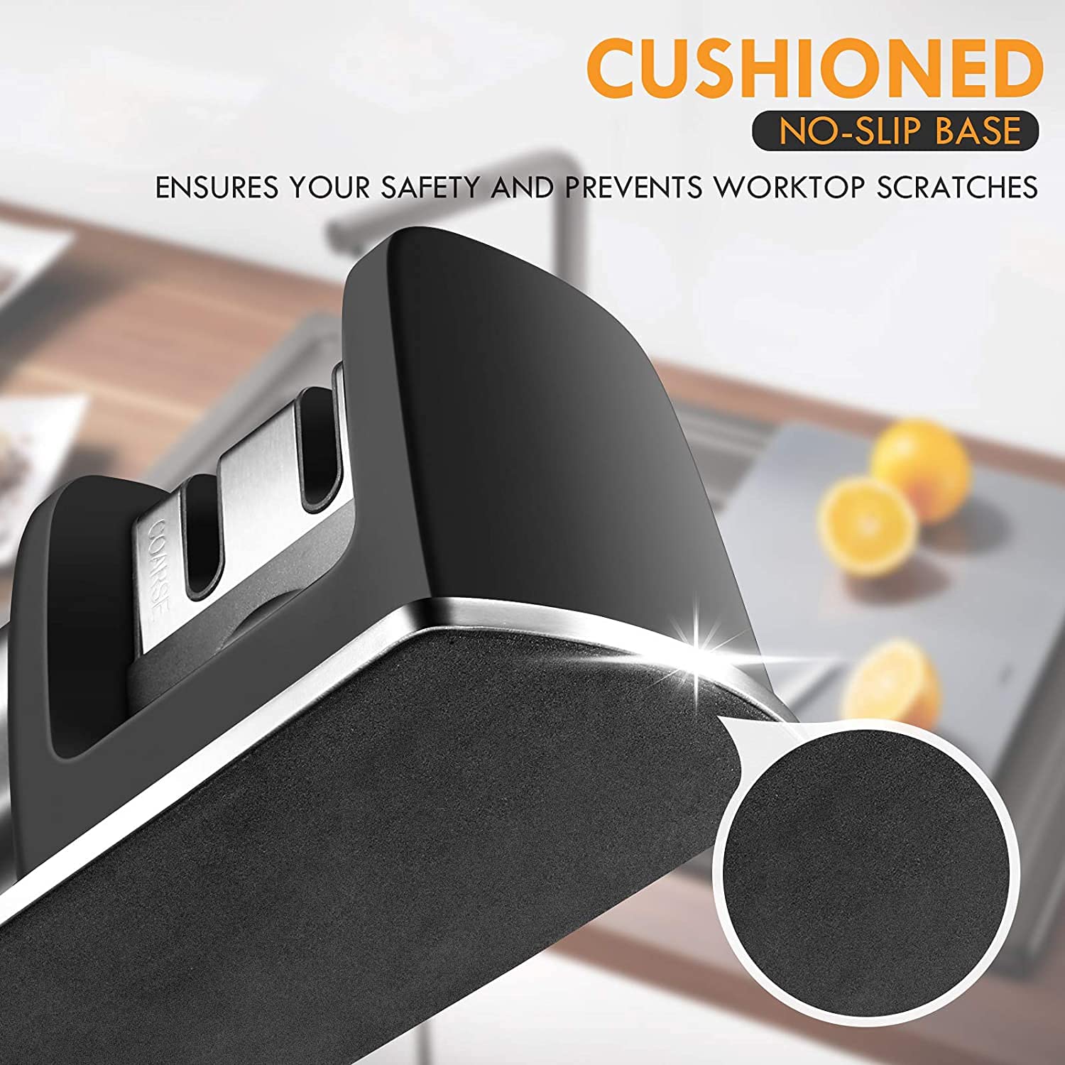 Knife Sharpener Kitchen Knife Accessories, HWTONG 2-Stage Knife Sharpener Helps Repair, Restore, Polish Blades and Microfiber Wipe