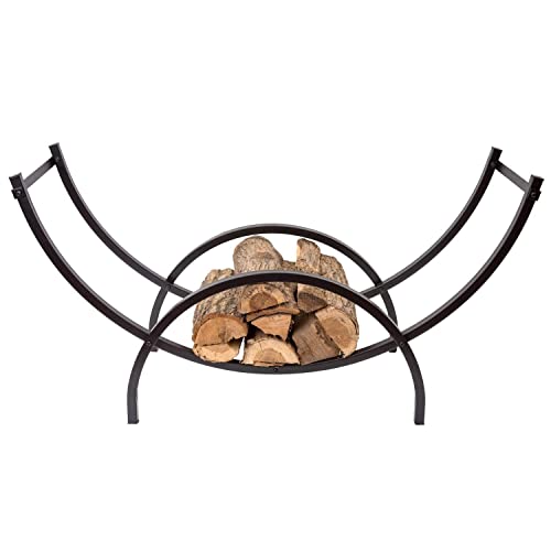 PHI VILLA 40 Inch Heavy Duty Large Curved Indoor/Outdoor Firewood Racks Log Hoop, Oval Base for Kindling Wood Storage Wood Stove Accessories, Black