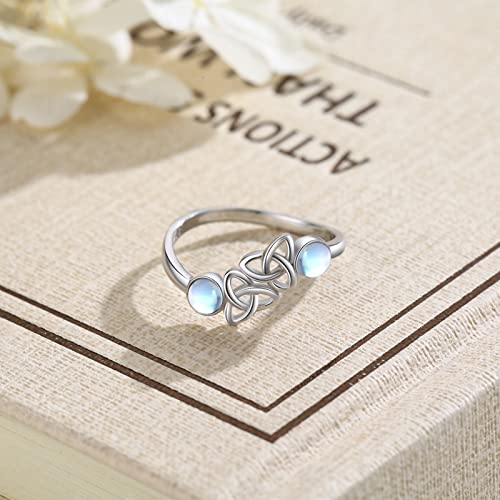 Moonstone Ring 925 Sterling Silver Cute Rings Aesthetic Celtic Knot Ring Rainbow Moonstone Jewelry Gift for Women Dainty Trendy with Box (9)