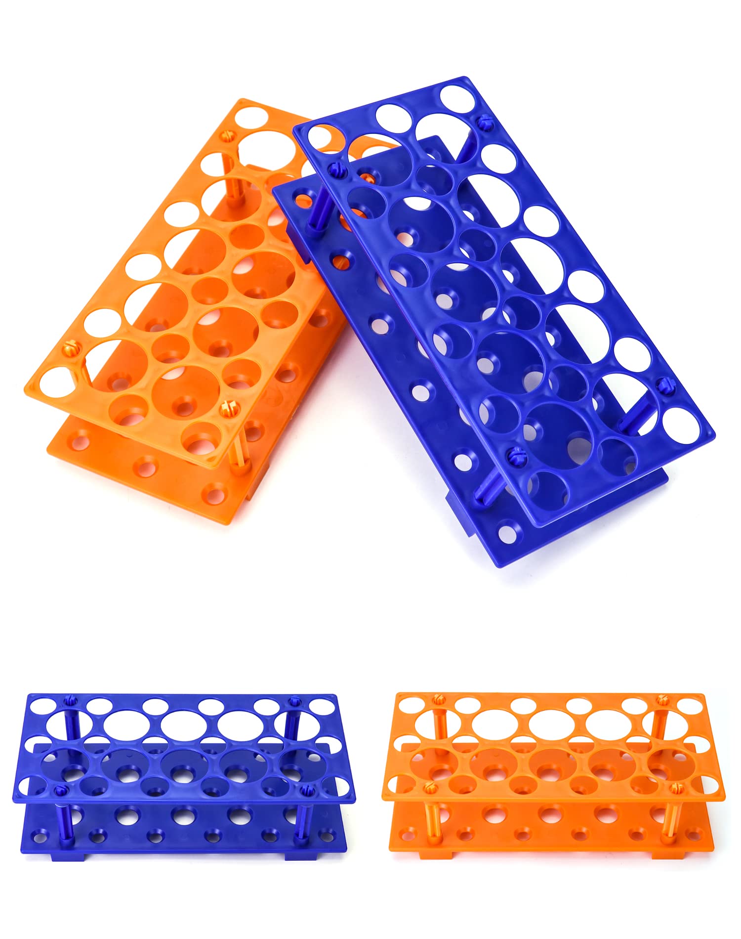 QWORK Plastic Test Tube Rack, 4 Pack Centrifuge Tube Rack Laboratory Holder for 10ml / 15ml / 50ml, 2 Blue and 2 Orange