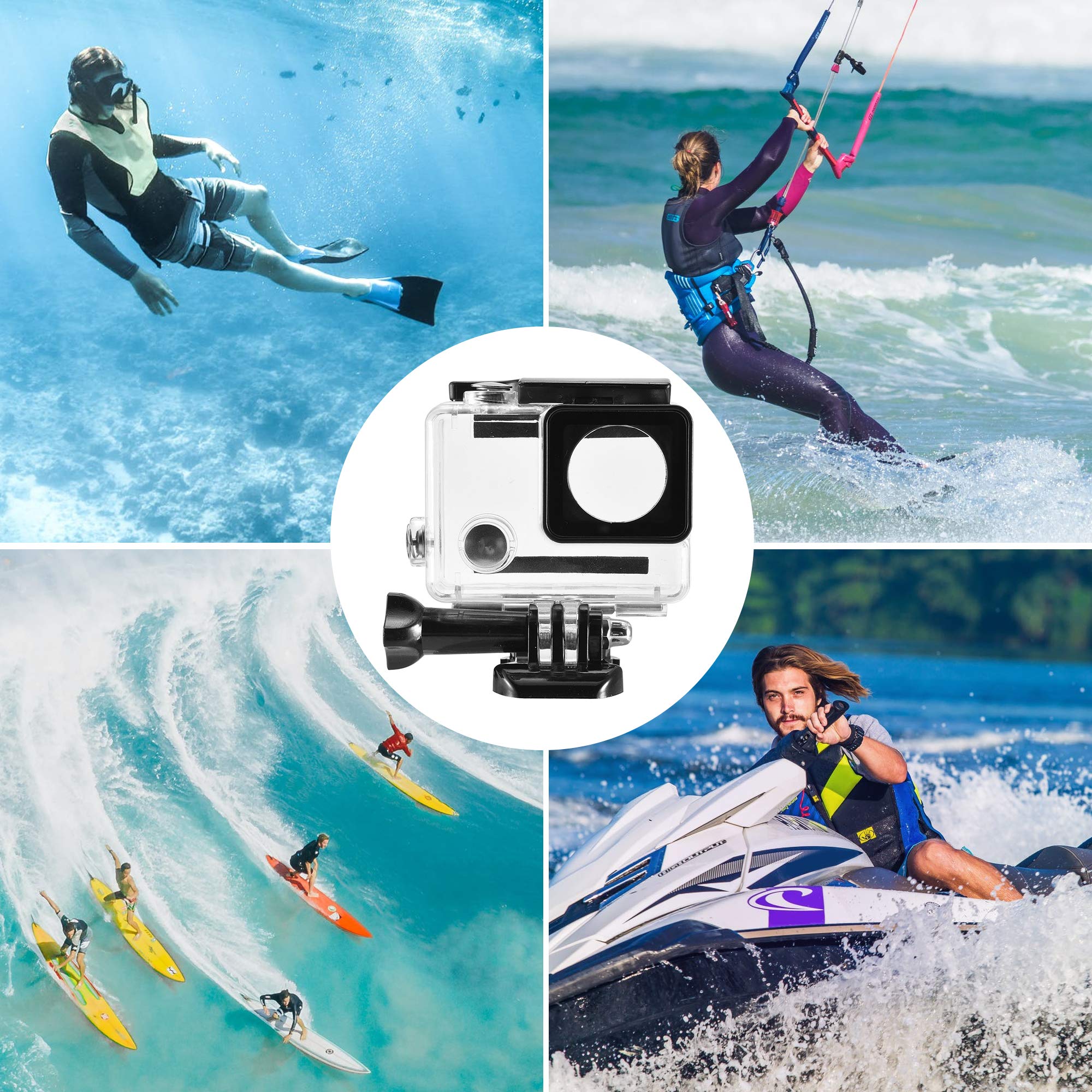 Kitmose Waterproof Case Protective Housing for 4, 3+, 3 Outside Sport Camera for Underwater Photography - Water Resistant up to 147ft (45m)