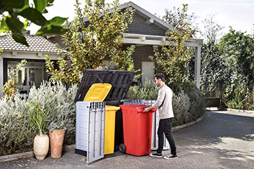 Keter Store-It-Out Ace 4.75 x 2.7 Foot Resin Outdoor Storage Shed with Easy Lift Hinges, Perfect for Trash Cans, Yard Tools, and Pool Toys - Bin Opening Kit Included