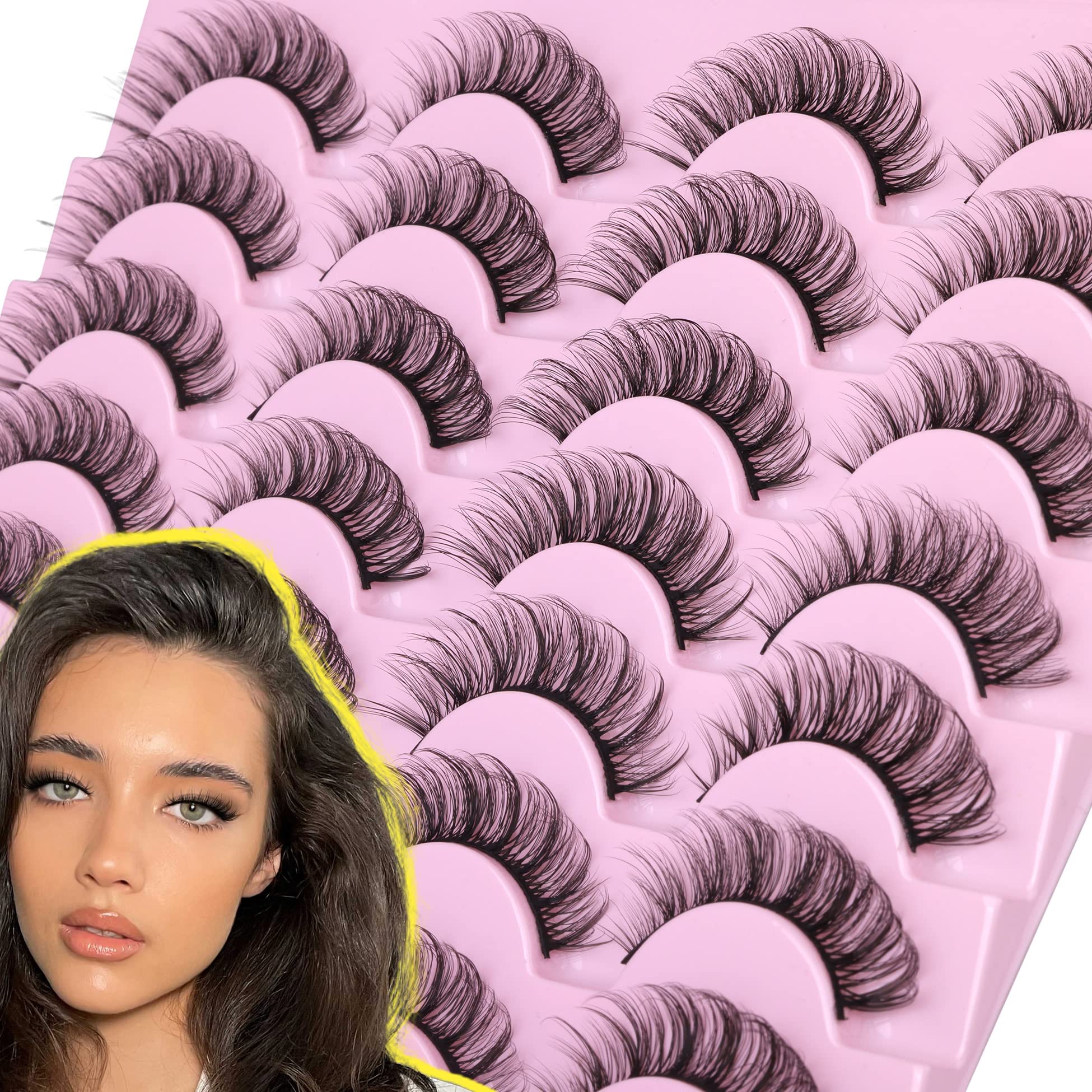 Lashes Natural Look Mink Fluffy False Eyelashes 14mm Wispy Short Cat Eye Lashes Look Like Extensions 14 Pairs Pack Curly Fake Eyelash Strips