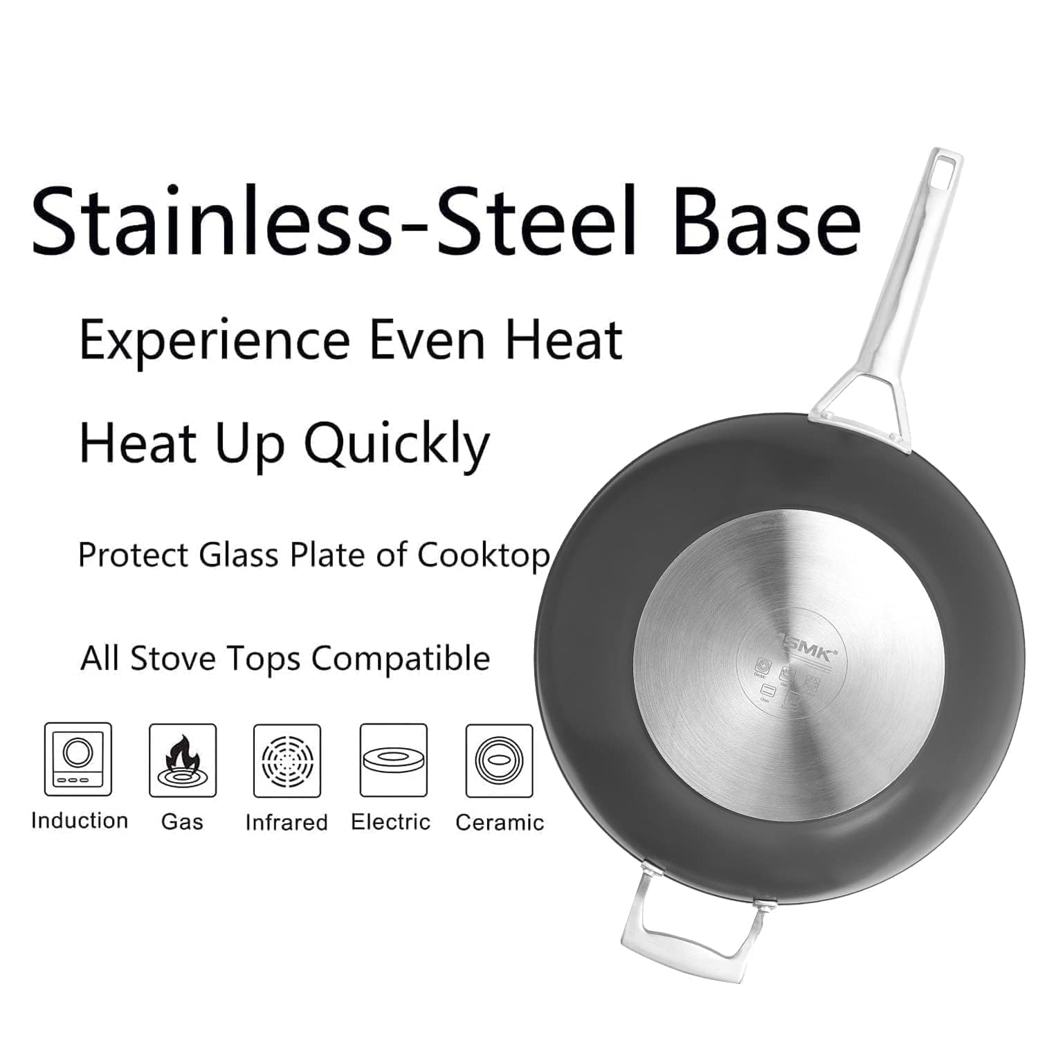 MsMk Titanium and Ceramic Nonstick Wok pan with lid,12.5 Inch Woks & Stir Fry Pans with Stay-Cool Handle,Flat Bottom Wok Suits for Induction, Electric, Gas, Halogen, All Stoves
