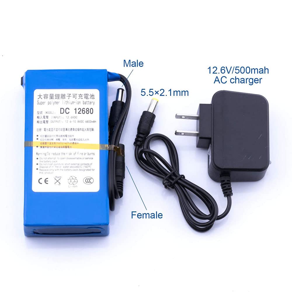 Portable DC 12V 6800mAh Rechargeable Lithium-ion Battery DC-12680 with Charger 12V for Camera, Portable DVD, CD Players,MP3 Players, Aviation Models